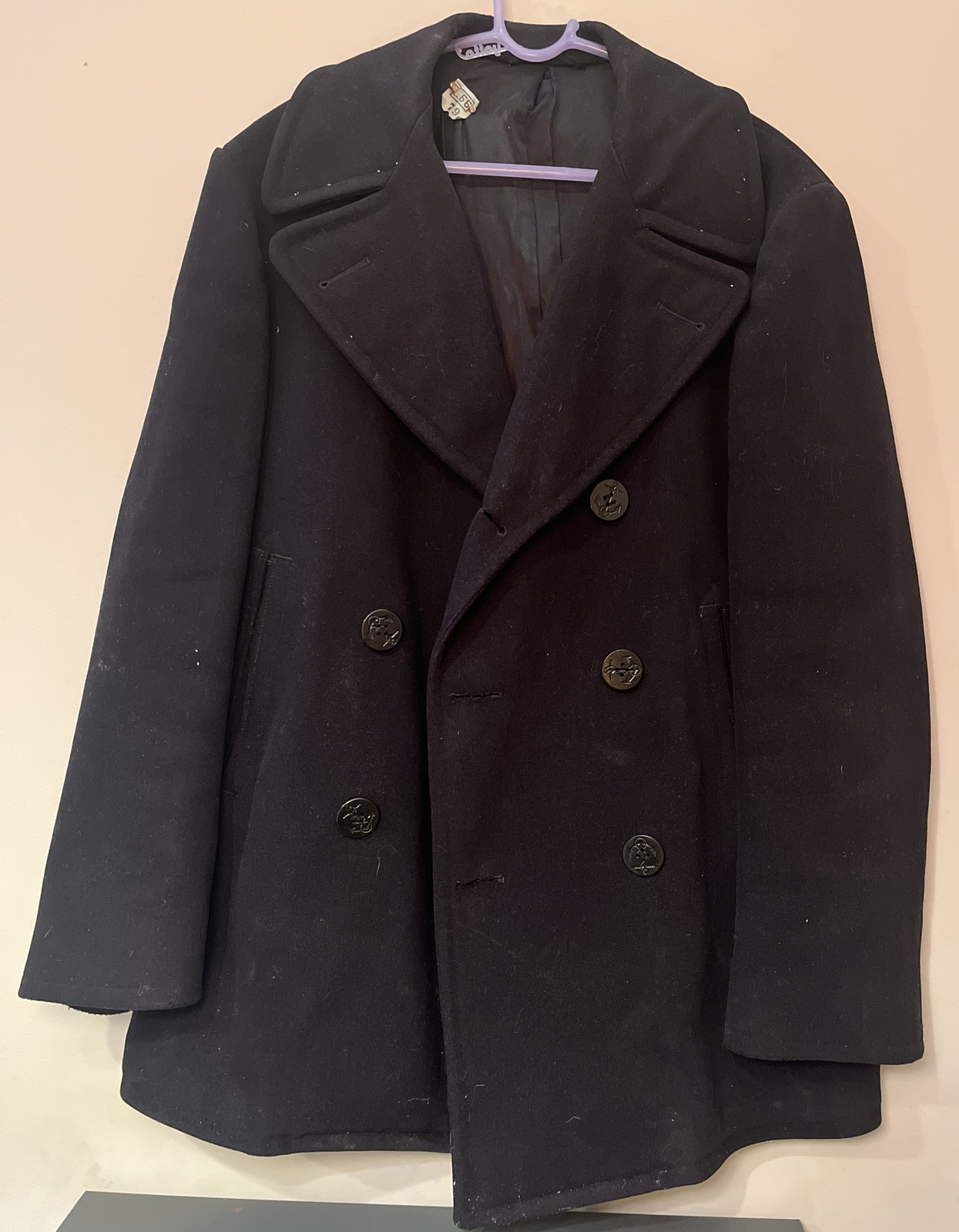 Vintage Men's US Navy Heavy Wool Naval Anchor Button Pea Coat Black | eBay