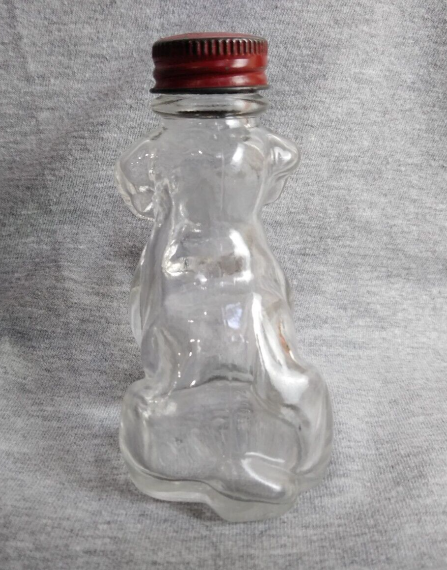 Vintage Clear Glass Dog Shaped Bottle w/Red Lid Cohodas Vineyards ...