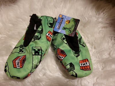 *NEW* MINECRAFT CREEPER MOJANG Boys Fuzzy Babba Slippers Size S/M 8 | eBay
