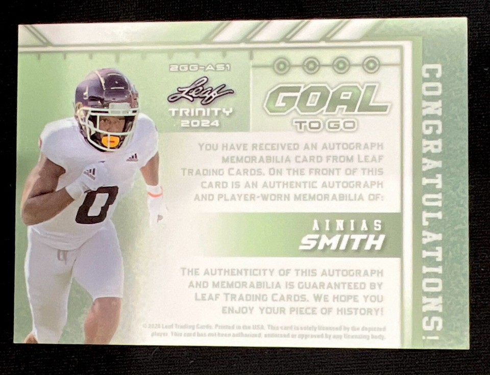 2024 Leaf Trinity - AINIS SMITH *Goal To Go Rookie Laundry Tag Auto RPA ...