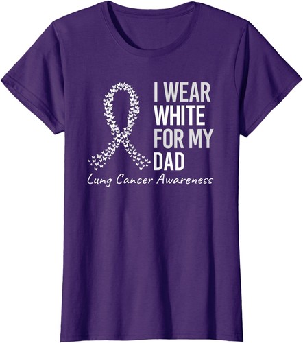 I Wear White For My Dad Lung Cancer White Ribbon Ladies' Crewneck T ...
