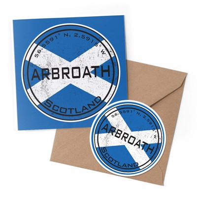 1 x Greeting Card & 10cm Sticker Set - Arbroath Scotland Flag Circle ...