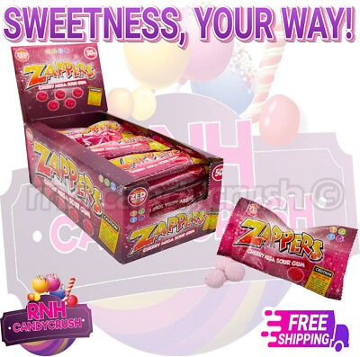 1 - 24 Zed Candy Zappers Cherry Mega Sour Gum Packs 50g Each Halal ...