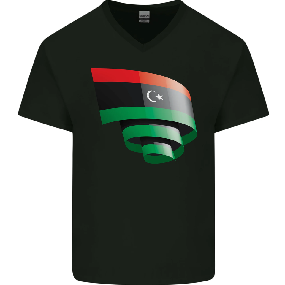 Curled Libya Flag Libyan Day Football Mens V-Neck Cotton T-Shirt | eBay