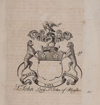 1779 ANTIQUE PRINT ~ ST JOHN FAMILY CREST COAT OF ARMS LORD ST JOHN OF ...