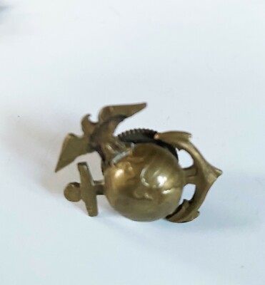 Antique WWII U.S. MARINE CORPS Military Eagle World Globe Anchor Lapel ...