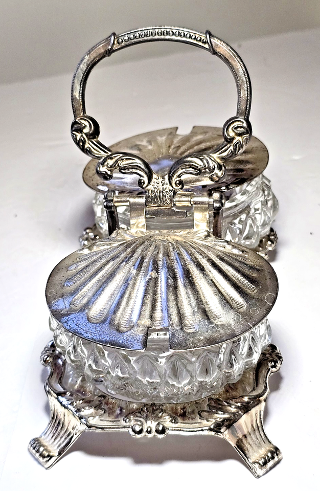 Vintage Hugo Silver EP Plated Double Condiment Jam Dish Shell Pattern ...