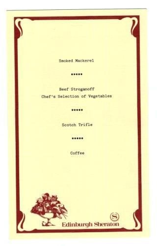 Edinburgh Sheraton Special Menu Edinburgh Scotland 1980's | eBay