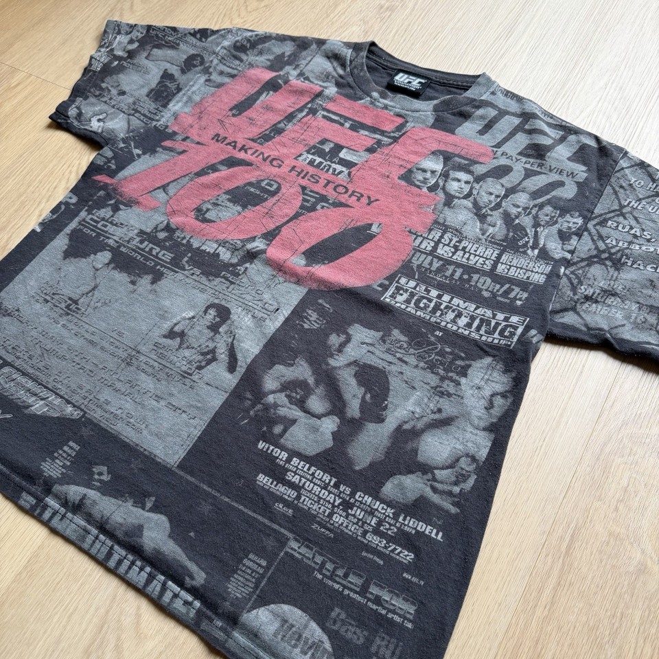 Vintage 00s UFC 100 Size Large T-Shirt All Over Print MMA AOP Chuck ...