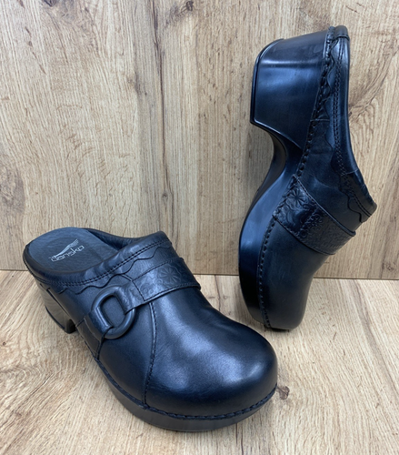 Dansko Women's Hattie Danish Clogs Mules Leather Geneva Buckle Accent ...