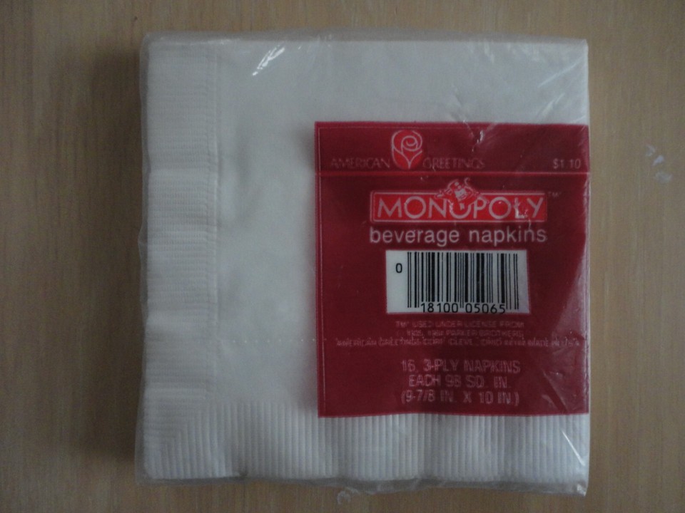 Parker Brothers' Monopoly Water Works Napkins Sealed Package 16 Napkins ...