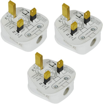 13 Amp Fused 3 Pin UK Plug Top - White 13 A Fused Main Plugs For Home ...