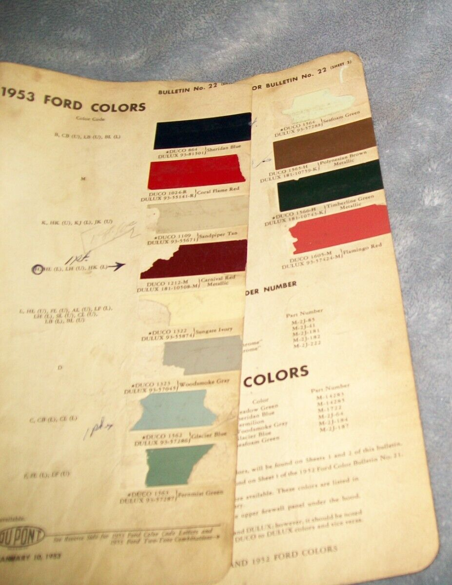 1953 Ford car color Paint Chips set - DuPont - much-used | eBay
