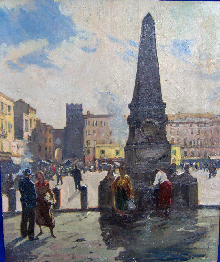 DIPINTO NAPOLI PIAZZA MERCATO - OLIO MICHELE DE SIMONE (Barletta 1893 ...