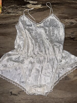 Vintage Cream Satin Lace Teddy Romper Lingerie Sz M USA Made | eBay