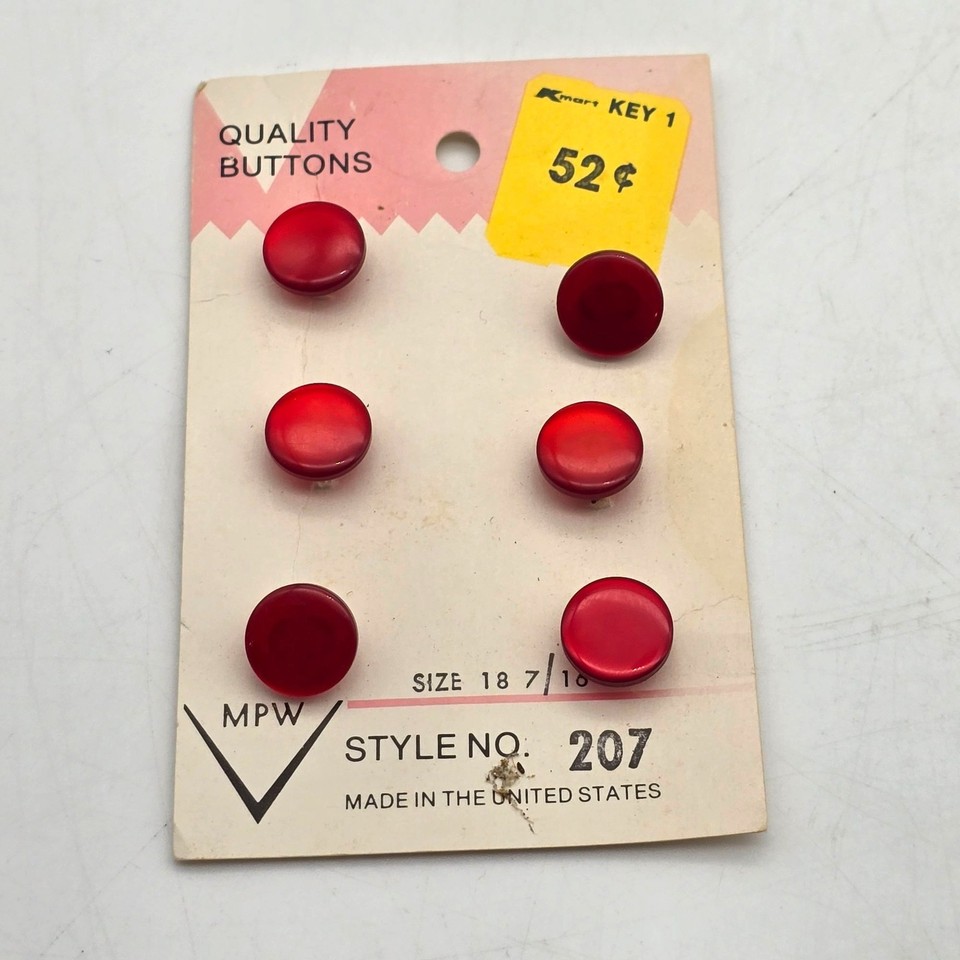 MPW Pearl Red Shank Buttons 21 Style #207 Size 18 or 7/8" USA made MCM ...
