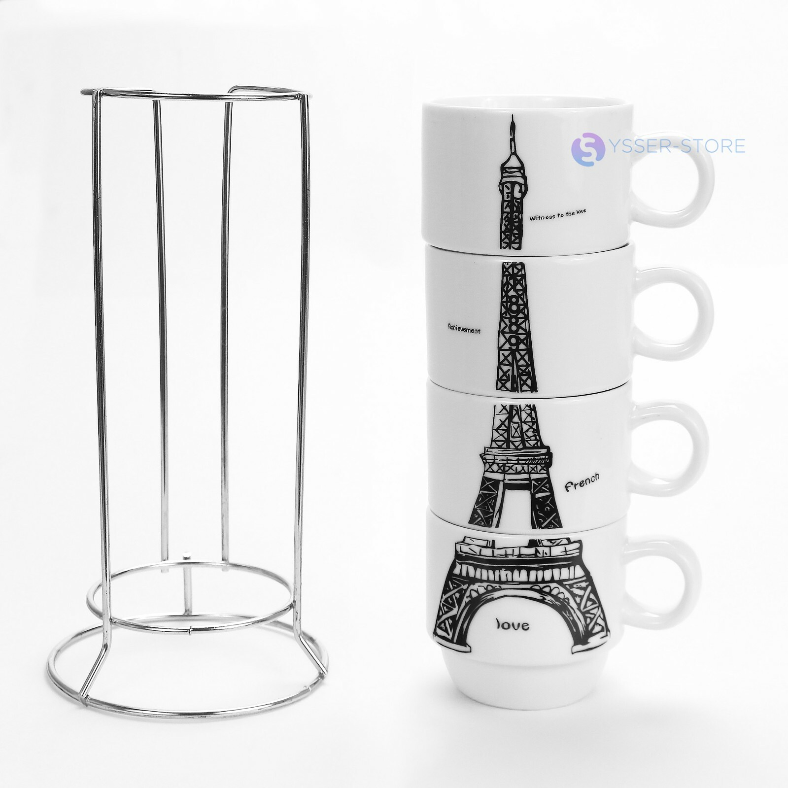 Coffee Cups Set 4 Cup in Gift Box 4 oz each with Metal Rack | eBay