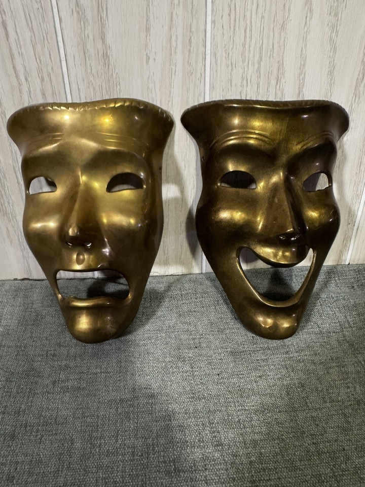 VTG Solid Brass Theater Masks Pair Comedy/Tragedy Wall Hanging Masks 7 ...