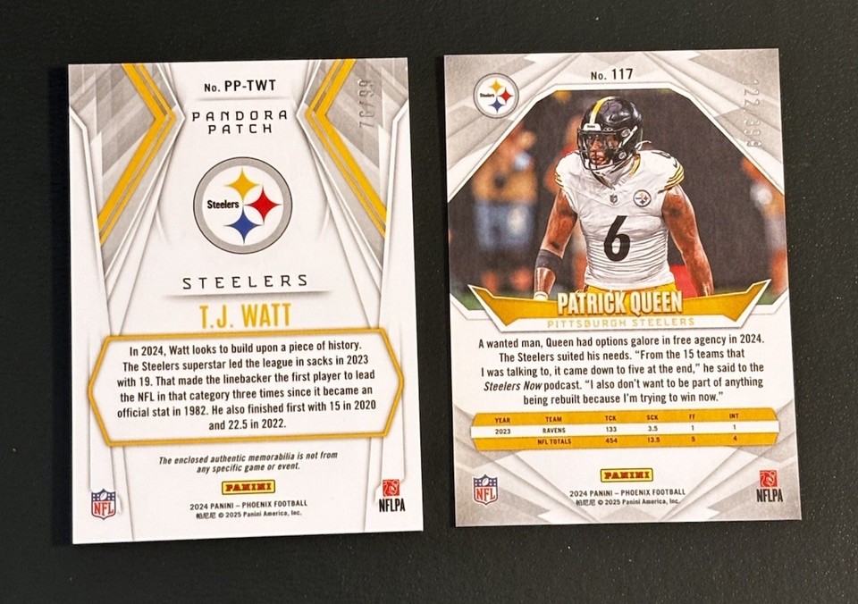 2024 Phoenix Patrick Queen 122/399 & T.J. Watt Pandora Patch Red 76/99 ...
