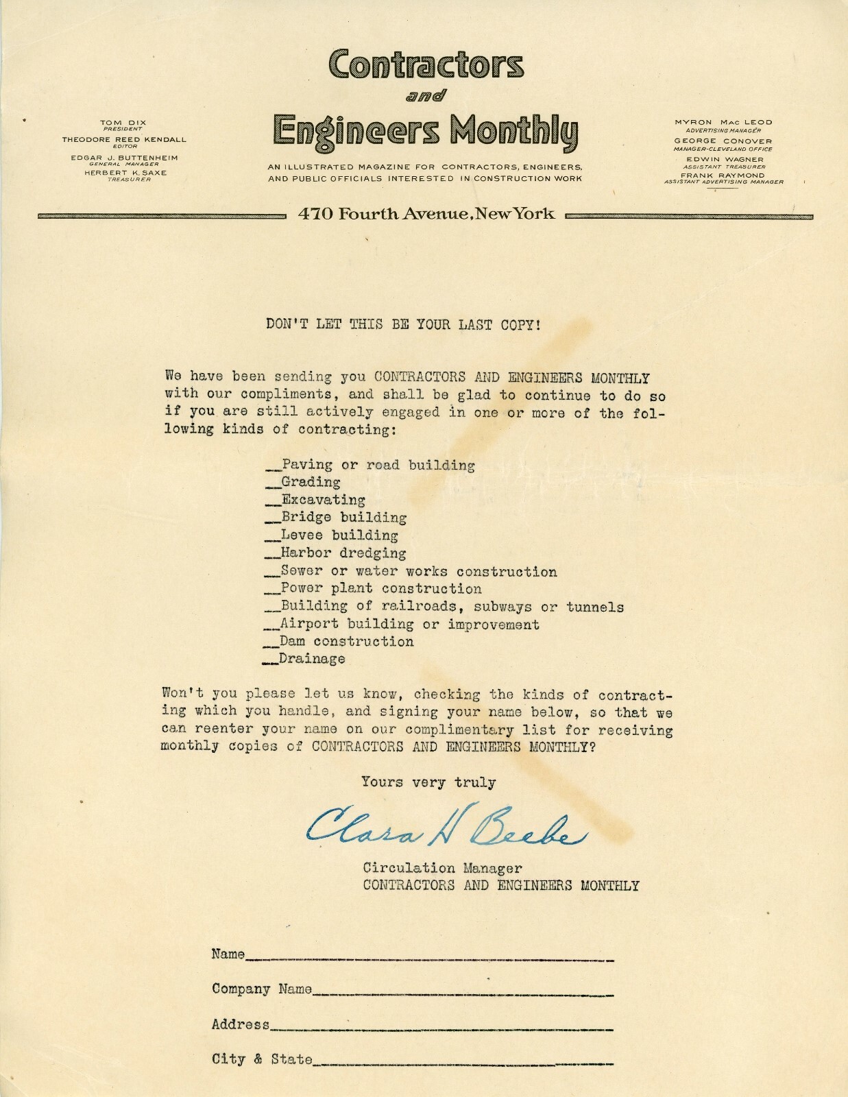 Contractors & Engineers Monthly circulation letter & envelope | eBay