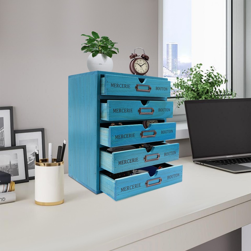 5-Tier Drawer Cabinet Desk Organizer Box 5-Tier File Drawer Storage ...
