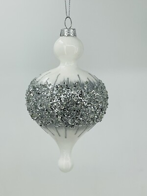 Sullivan Gifts 6” Glass Drop Ornament White & Silver 🎄 | eBay