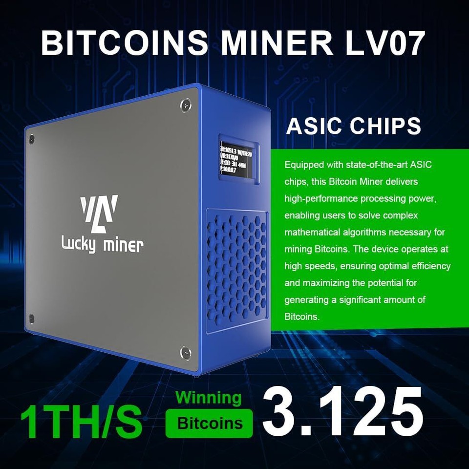 Mining Lucky Miner LV07 Bitcoin BTC Miner SHA-256 1T WIFI Solo Lotto ...