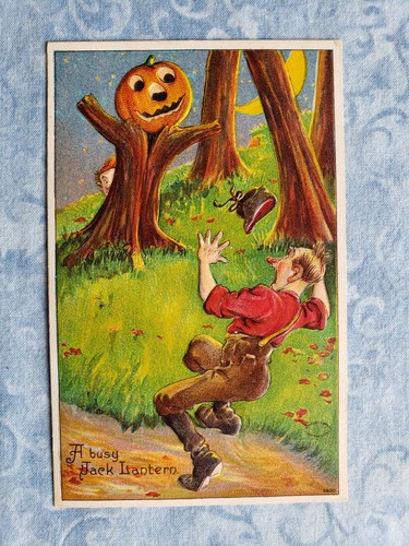 Vintage Postcard HALLOWEEN A Busy Jack Lantern Pumpkin JB Bien #980 ...