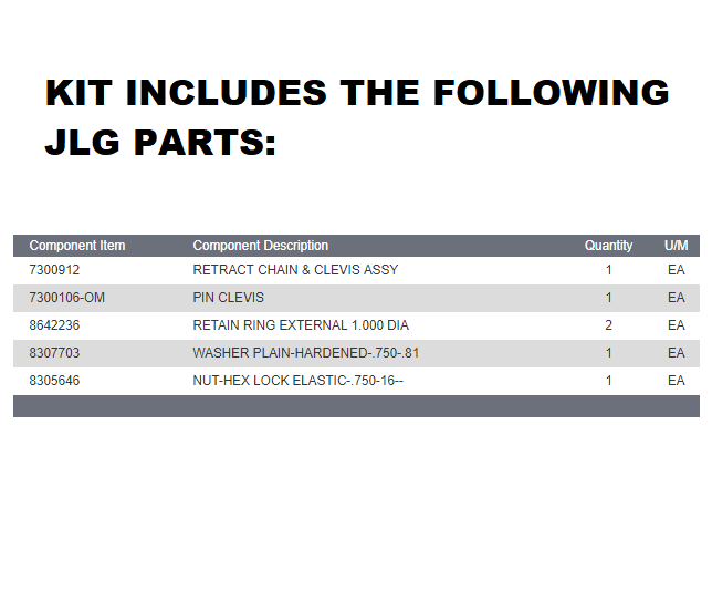 JLG 8024055 - NEW (Genuine OEM) JLG Skytrak Retract Chain Service Kit ...