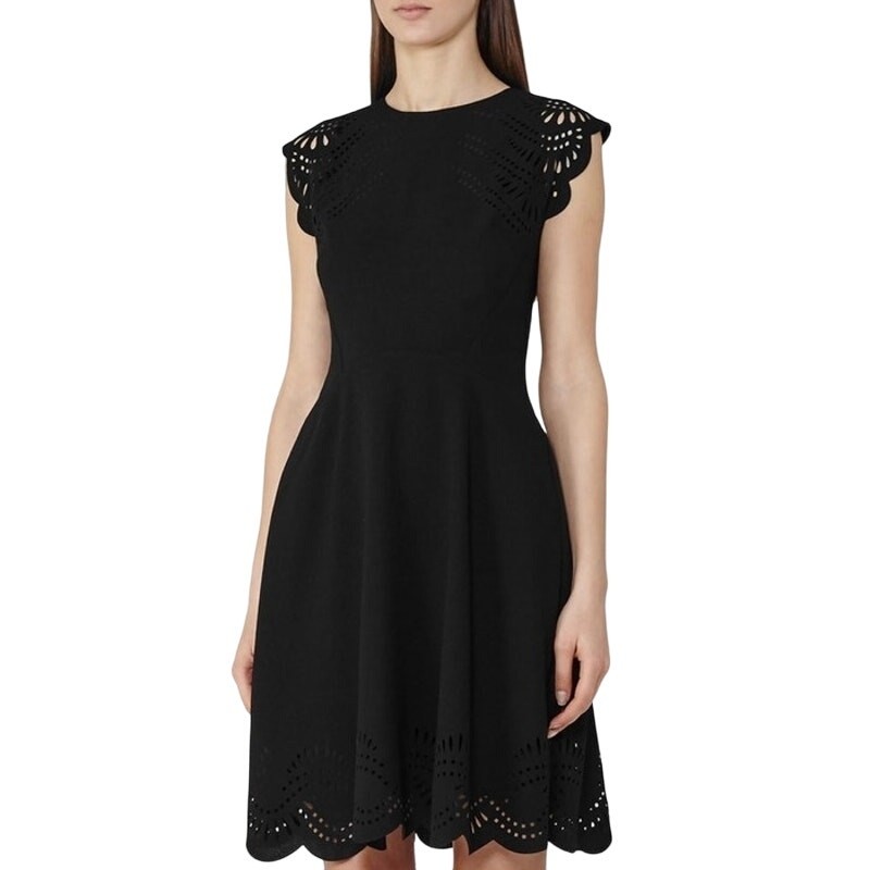 Reiss Kathy Black Laser Cut Scalloped Knee Length Sho… - Gem