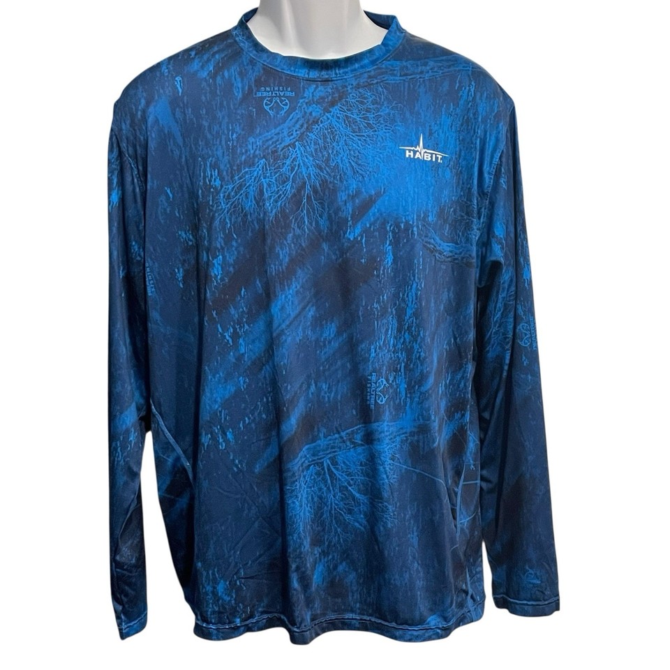 Habit Realtree Long Sleeve Large Performance Fishing Mens Shirt Blue ...