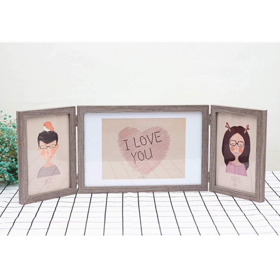 6 Inch Wooden Photo Frame Tri-fold Couples Home Desktop Decoration ...