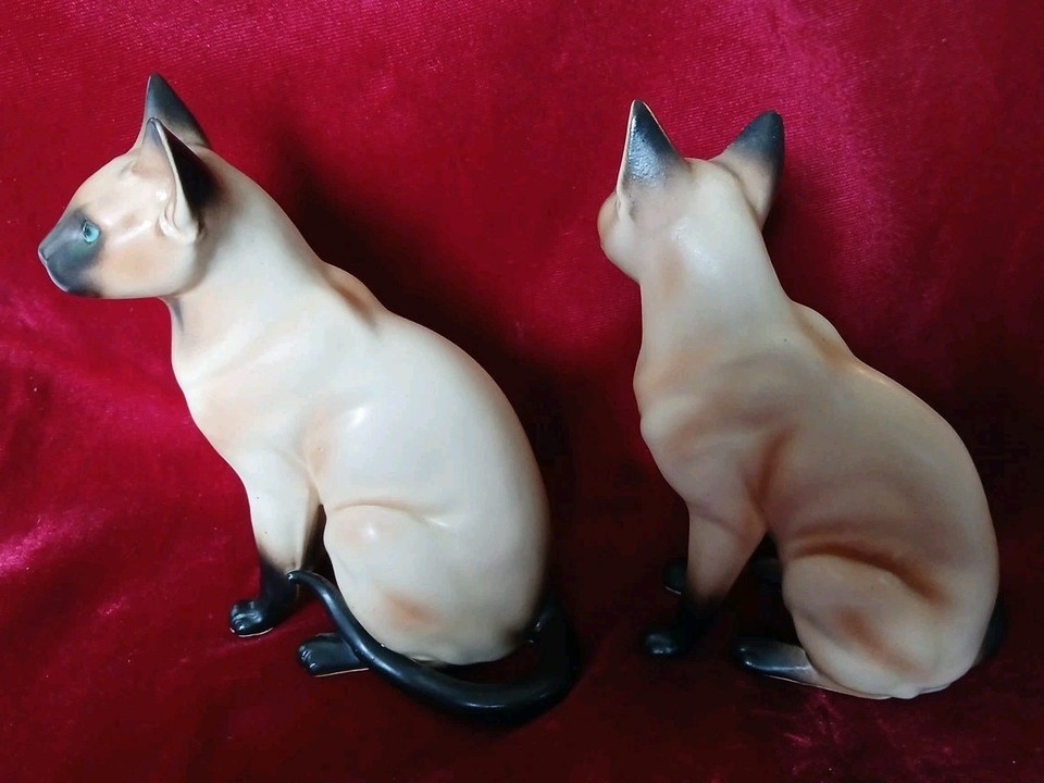 Vintage Pair Lefton Siamese Cat Figurines Blue Eyes Japan 5" Inch Tall ...