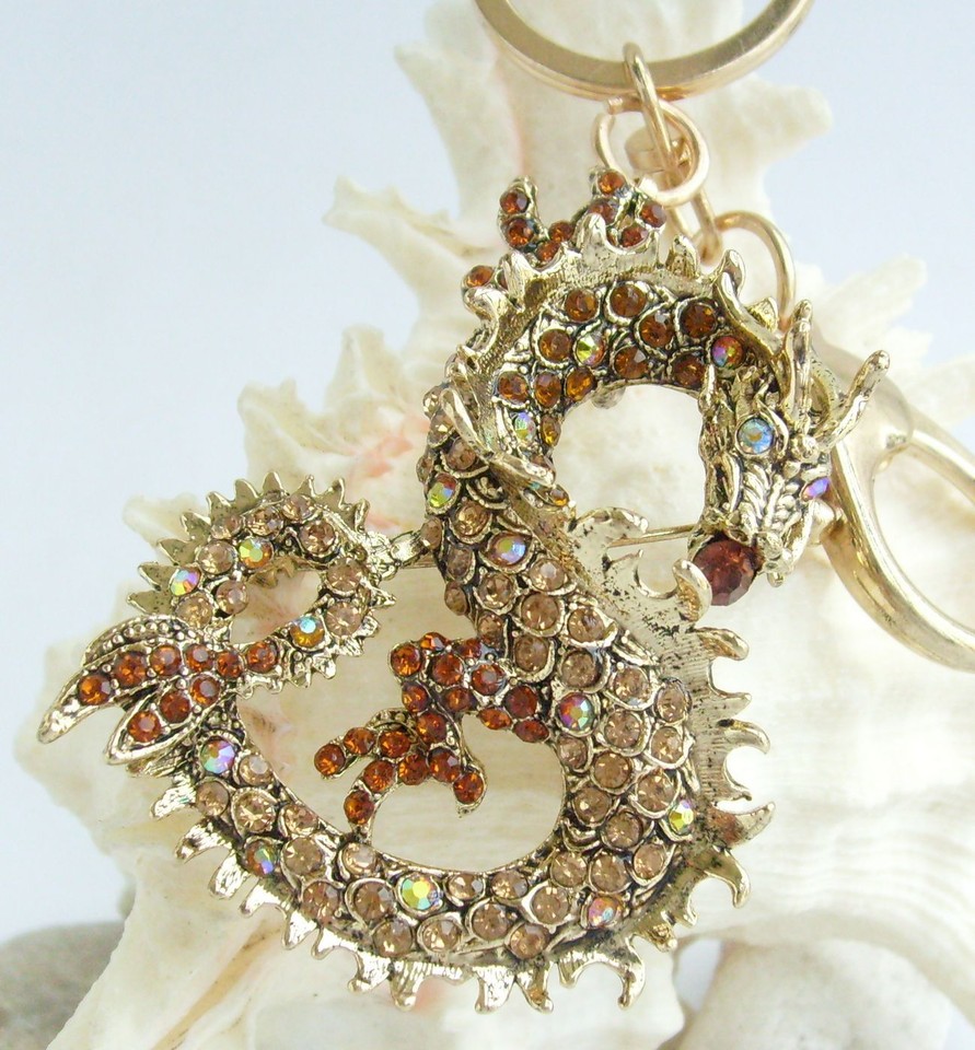 2.36" Unique Chinese Dragon Keychain Pendant Rhinestone Crystal KP02980 ...