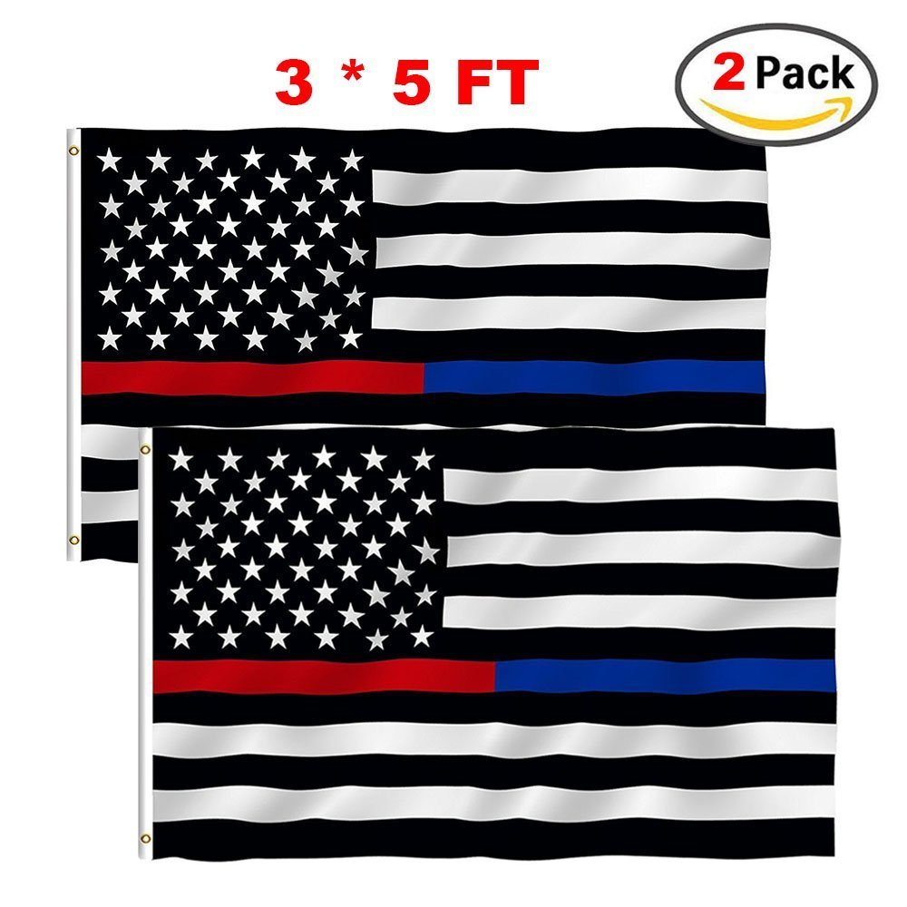 Thin Blue Red Line Flags 2 pack 3x5 Home Polyester Nylon Flag Brass ...