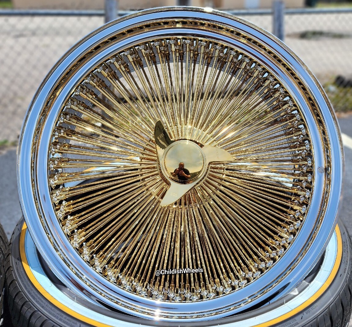 22" Inch 8 Spoke 5x4.5 Wheel | 22x8 | Gold | 4 Piece | CENTER Chrome ...