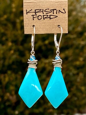 Kristin Ford Earrings- Genuine fancy-cut Amazonite dangles | eBay