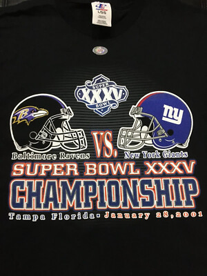2001 Super Bowl XXXV Championship NFL Ravens vs Giants TShirt Logo ...