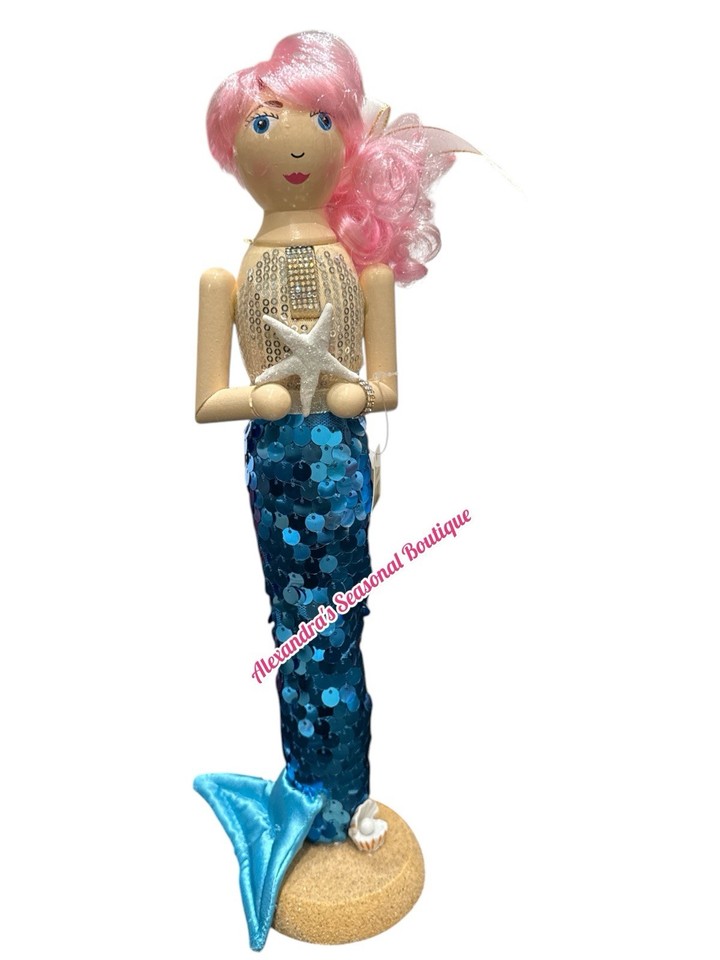 Coastal 15“ Christmas Beach, Mermaid Nutcracker Sequins Fins Oyster ...