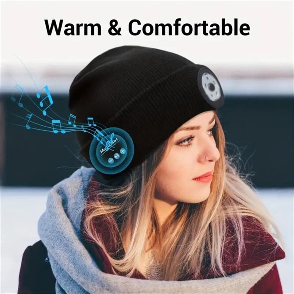 Bluetooth LED Beanie Hat with Music Speakers Mic Rechargeable Cap Head ...
