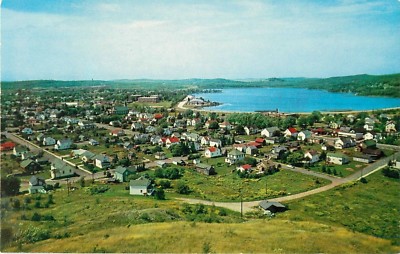 c1950s Bird's Eye View of Wakefield, Michigan and Sunday Lake Postcard ...