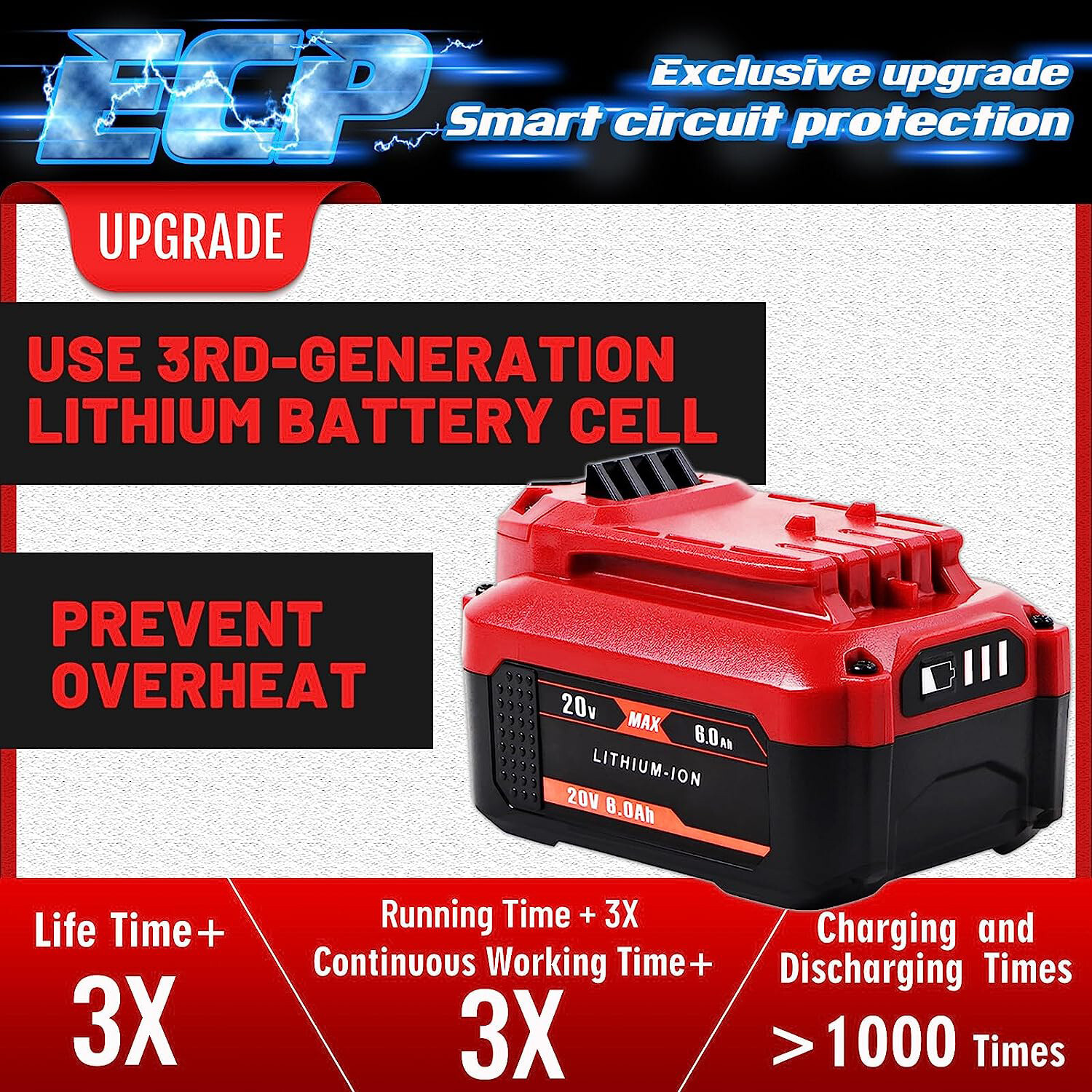 2pack For Craftsman V20 Li-Ion Battery 6.0Ah 20 Volt Max CMCB206 ...