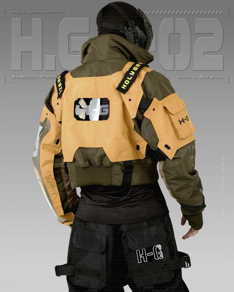 Men's Techwear Yellow Jacket Hoodie Full Zip Buckle Holygrail H.G.C-02 ...