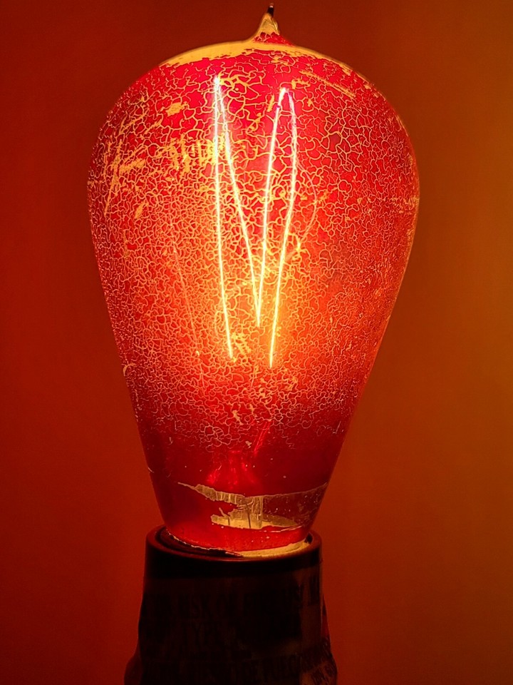 Antique Working Edison Early Filament Red Glass Tipped Light Bulb with ...