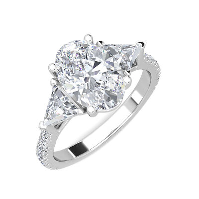 Oval and Triangle Lab Grown Diamond Engagement Ring in 14KT WG | eBay