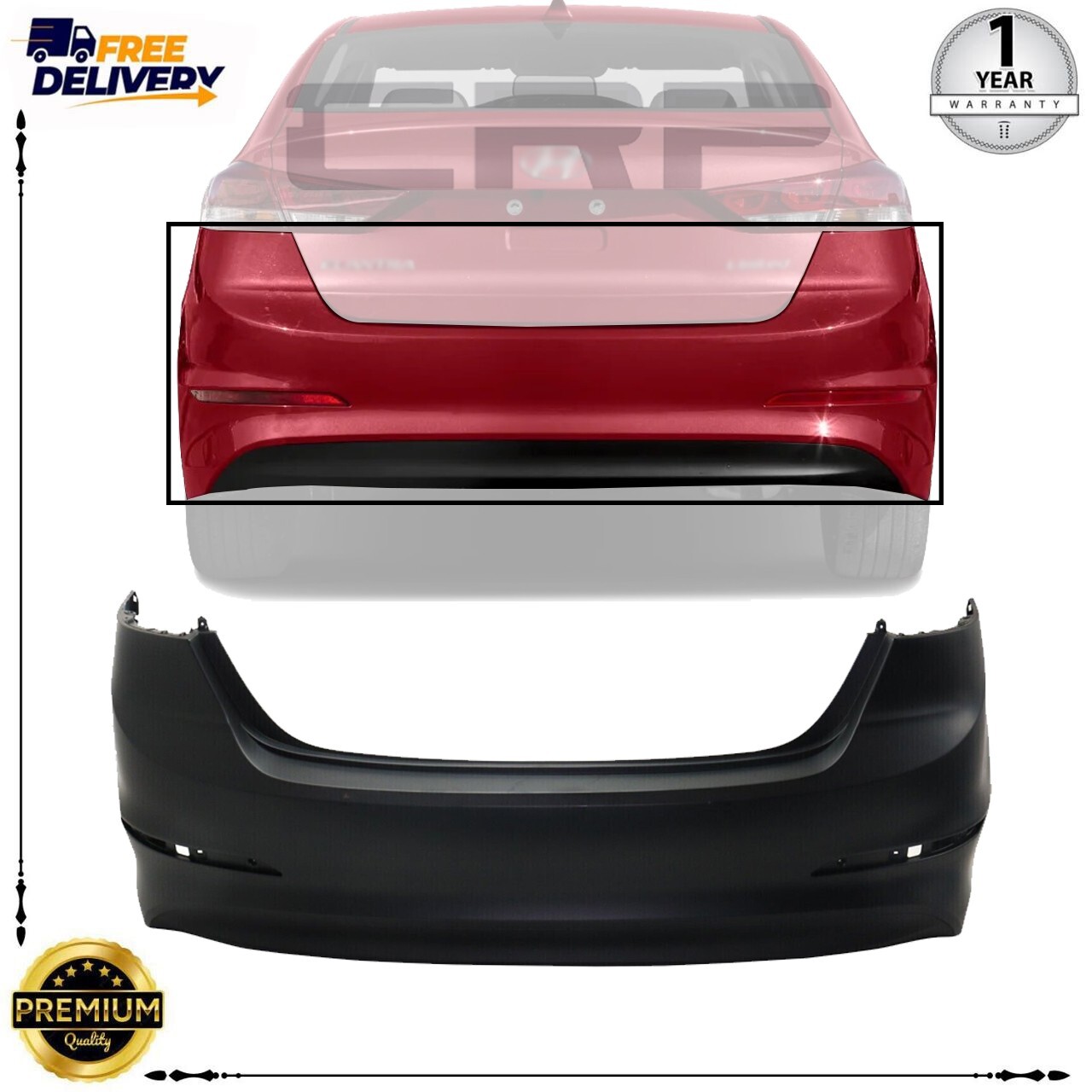 Rear Bumper Cover Primed For 2017-2018 Hyundai Elantra HY1100223 ...