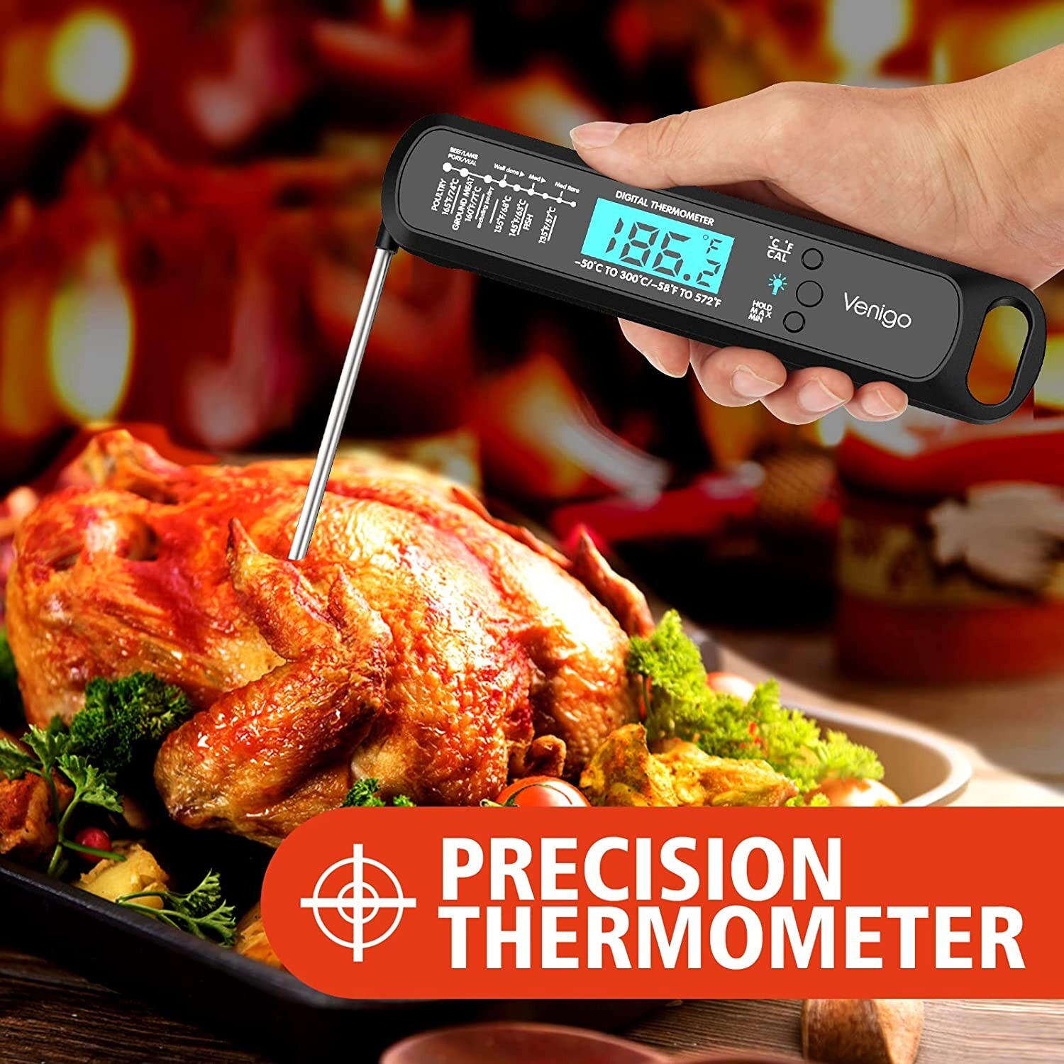 Internal Meat Thermometer Dual Probe Instant Read Fast Meat Thermapen ...