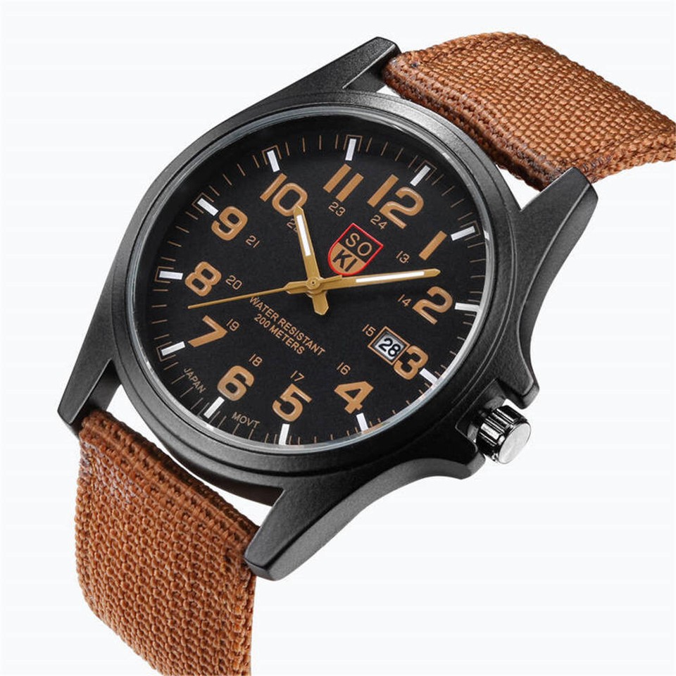 Men's Sport Nylon Strap Military Sports Watch Analog Quartz Army Wrist ...