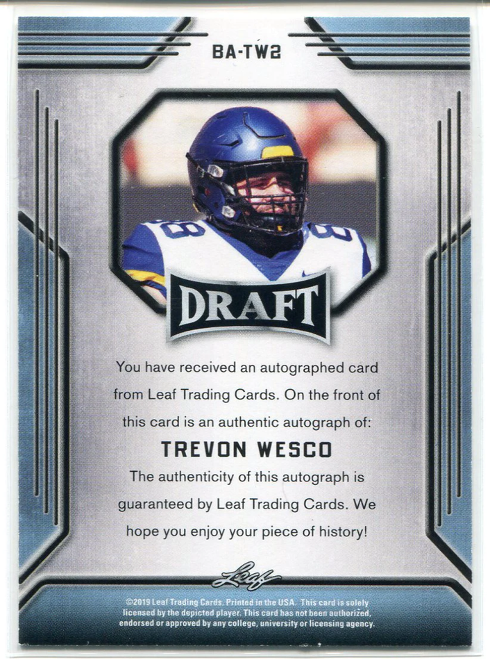 Trevon Wesco Autographed 2019 Leaf Draft Gold Rookie Card | eBay