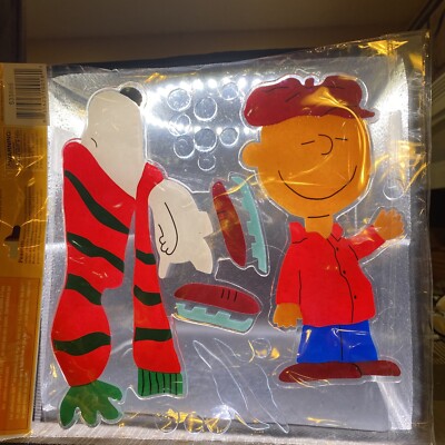 Peanuts Holiday Window Clings - Charlie Brown and Snoopy Skating | eBay